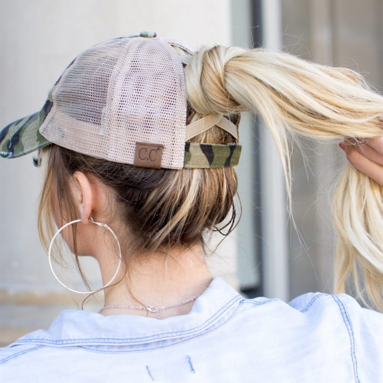 Distressed Ponytail Ball Caps - Blanks Outlet