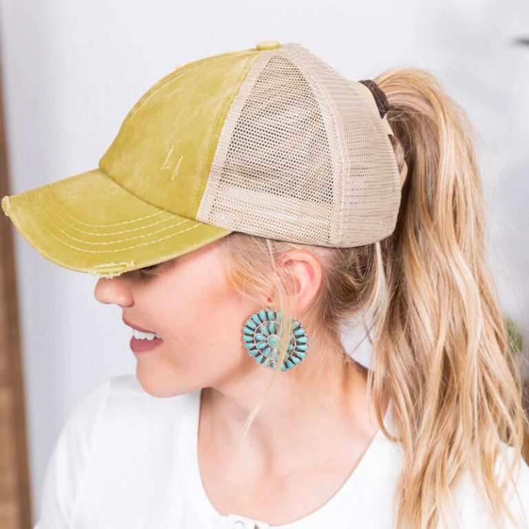 Distressed Ponytail Ball Caps - Blanks Outlet